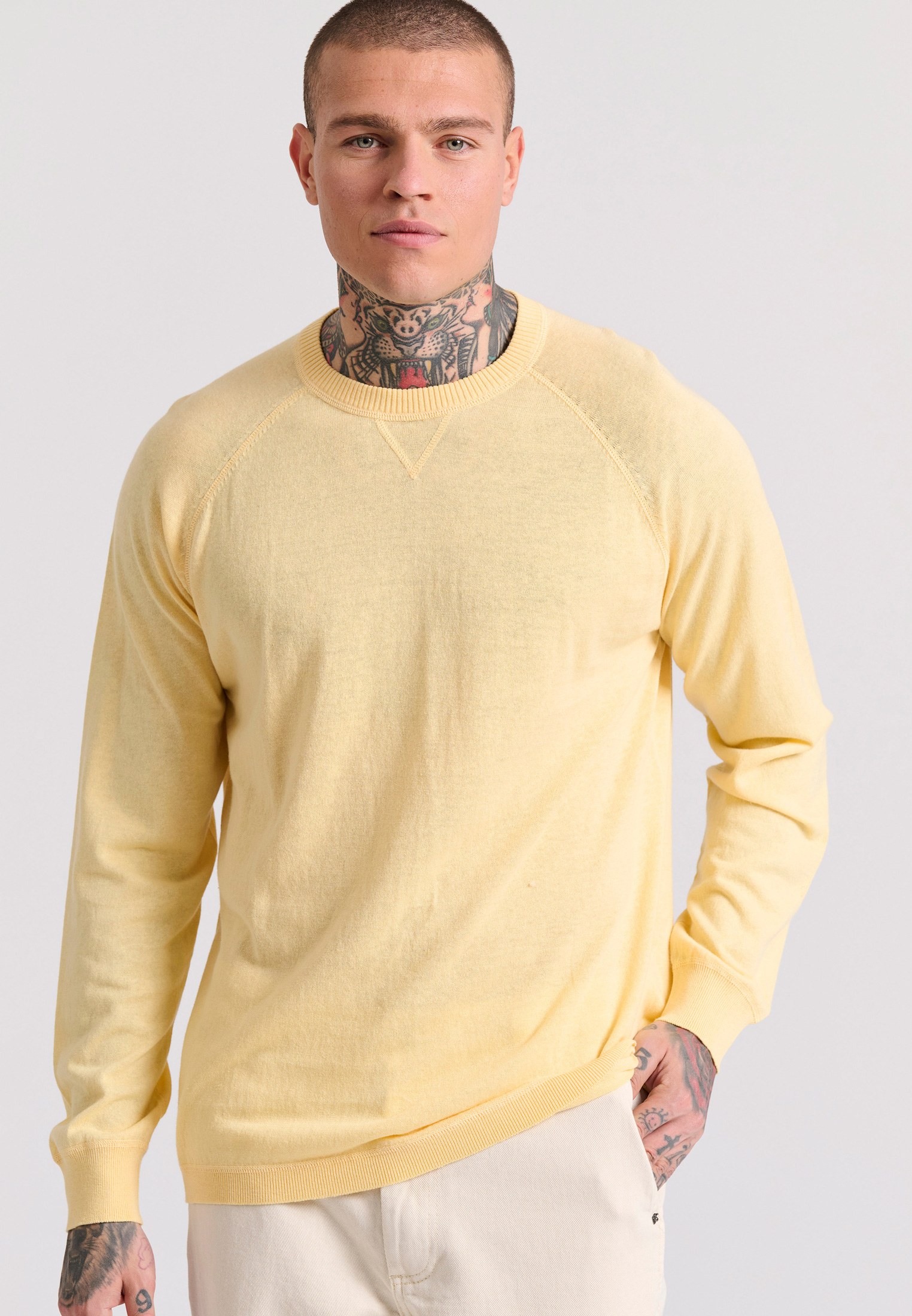 Linen blend ανδρική lightweight πλεκτή μπλούζα FBM009-001-09_LT YELLOW ...