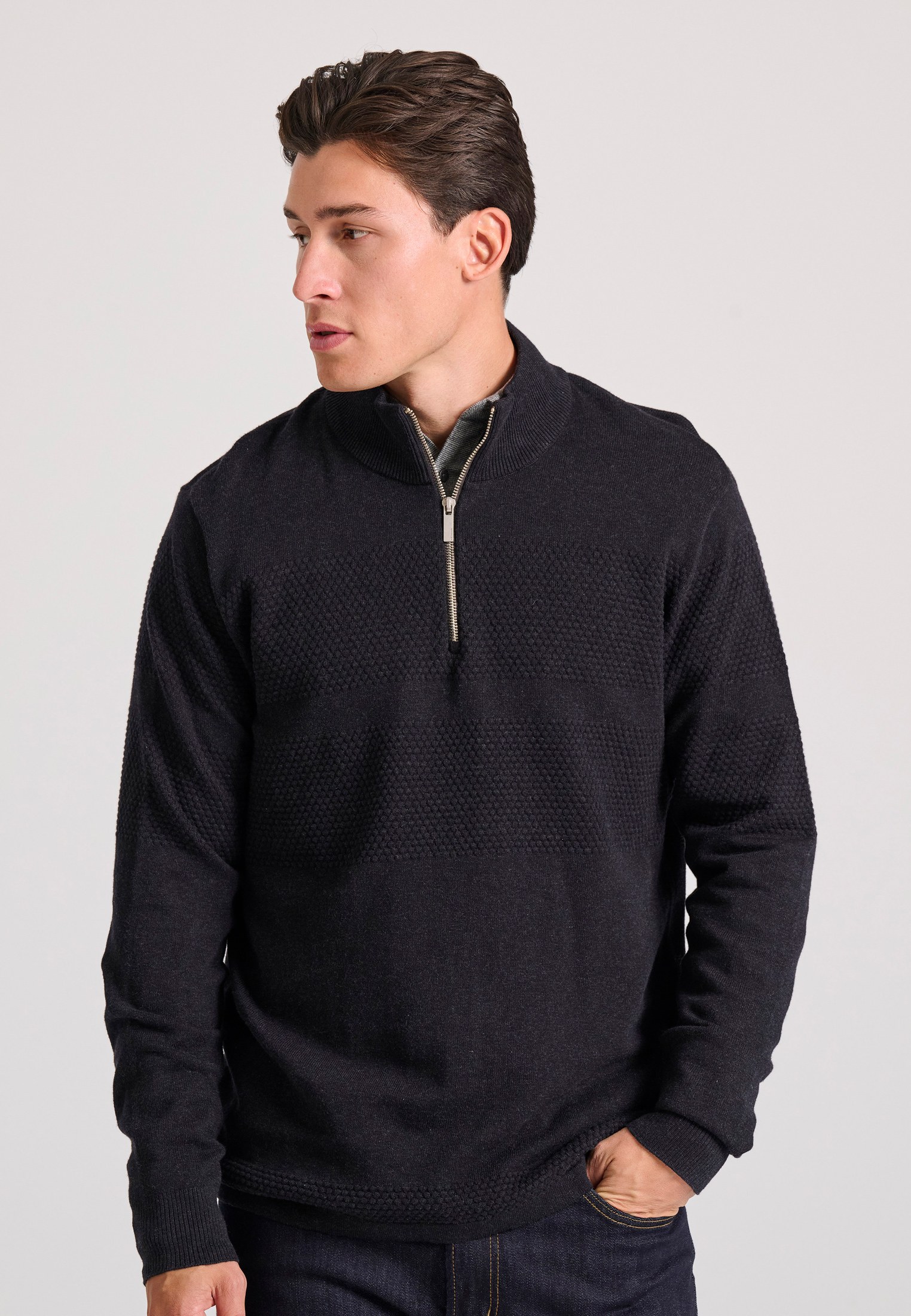 Half-zip πλεκτή μπλούζα με waffle weaving pattern FBM010-007-09 ...