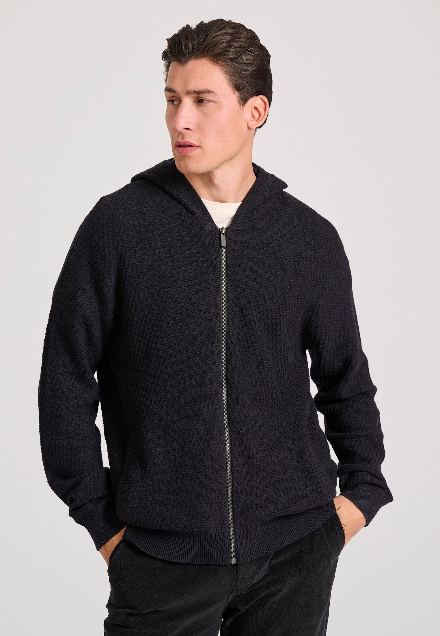 Relaxed fit ζακέτα με ανάγλυφη υφή και κουκούλα FBM010-021-09 ...