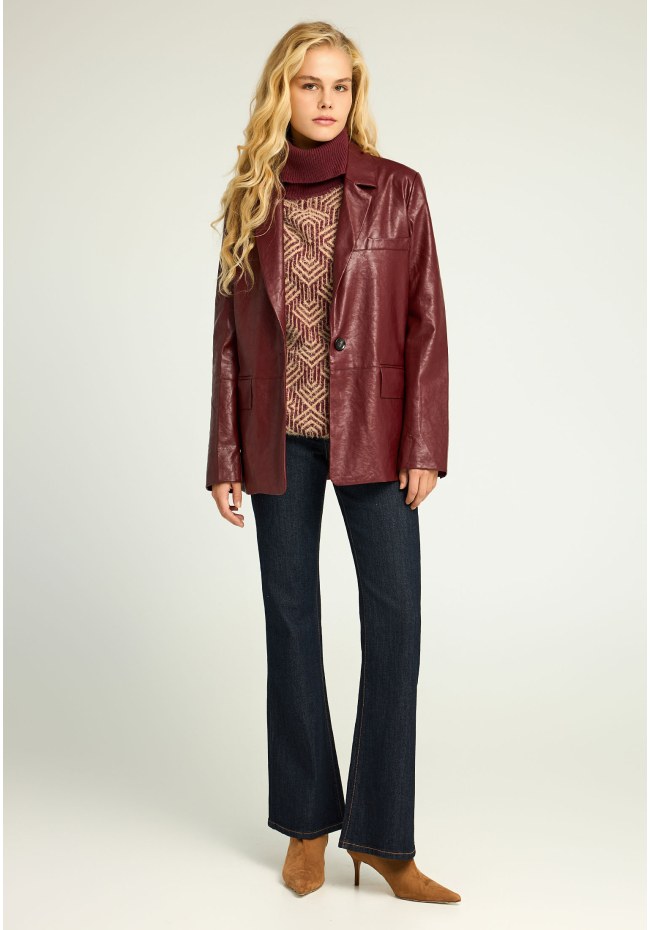 Σακάκι απο οικολογικό δέρμα (PU) FBL012-130-01_MAROON| funky-buddha.com