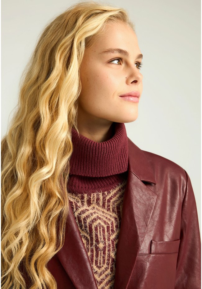 Σακάκι απο οικολογικό δέρμα (PU) FBL012-130-01_MAROON| funky-buddha.com