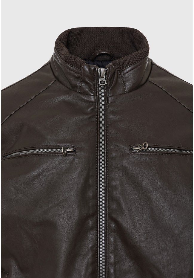 Biker μπουφάν από οικολογικό δέρμα (PU) FBM008-062-01_BROWN| funky ...