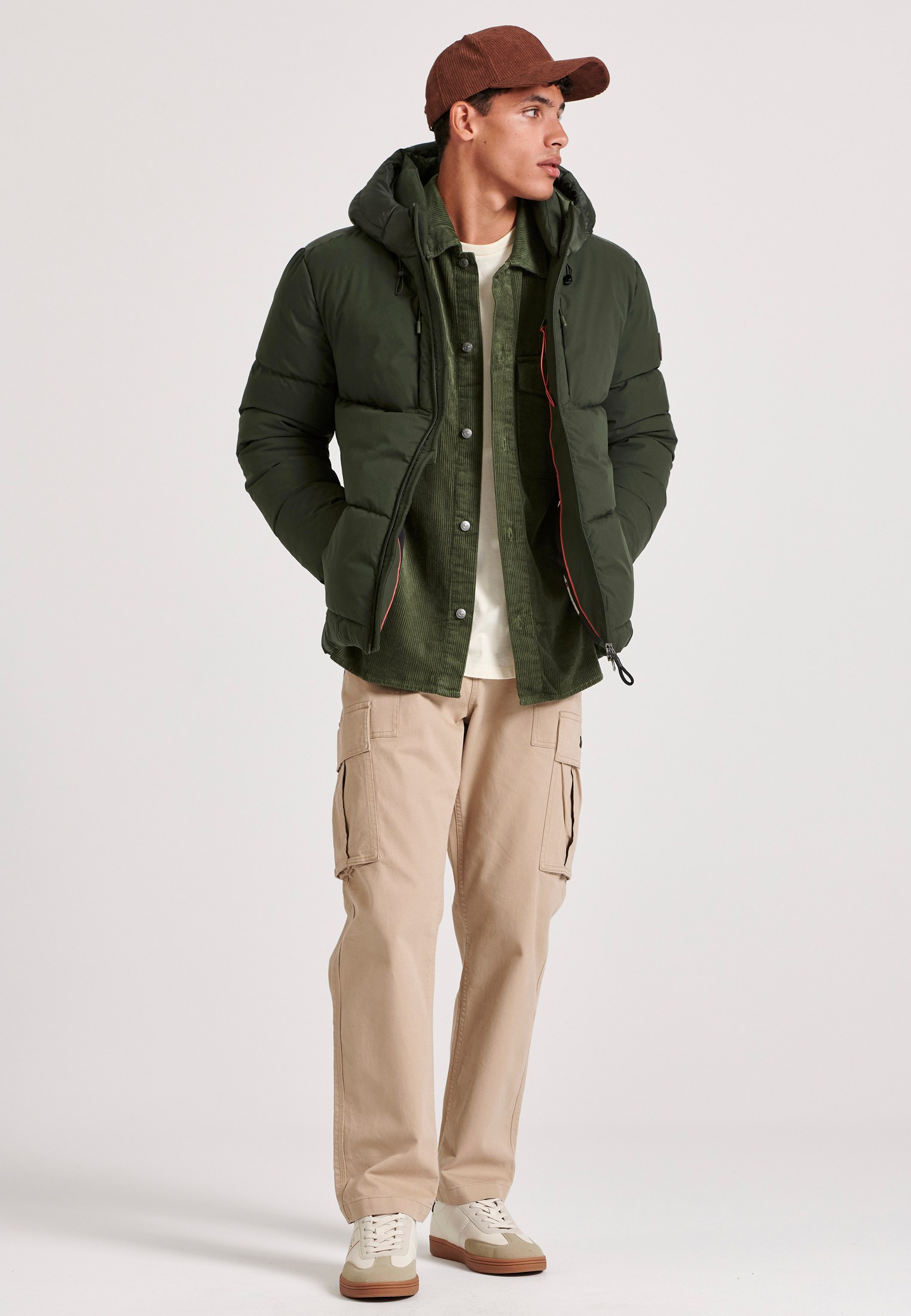 Ανδρικό outdoor puffer μπουφάν FBM010-032-01_KHAKI| funky-buddha.com